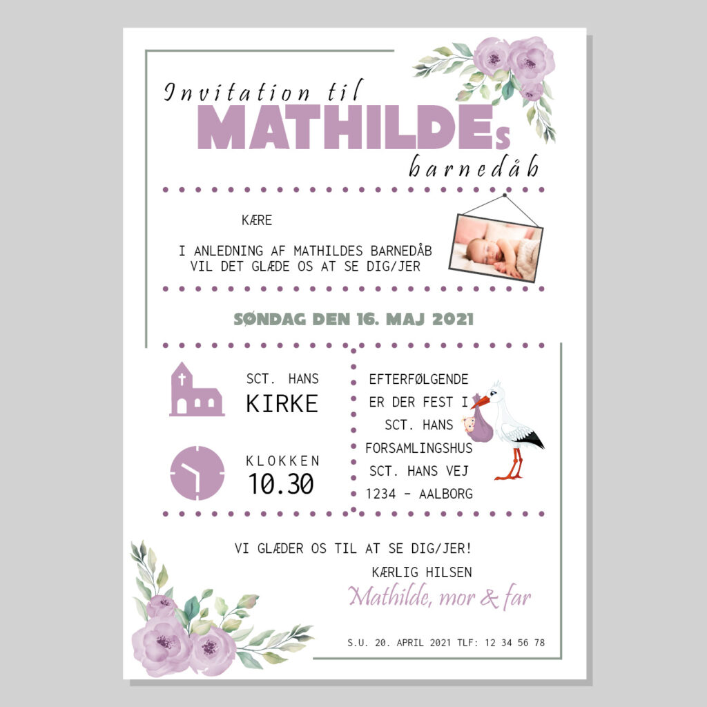 Invitation | Konfirmation | Blomster - lilla ⋆ Magiske Tider