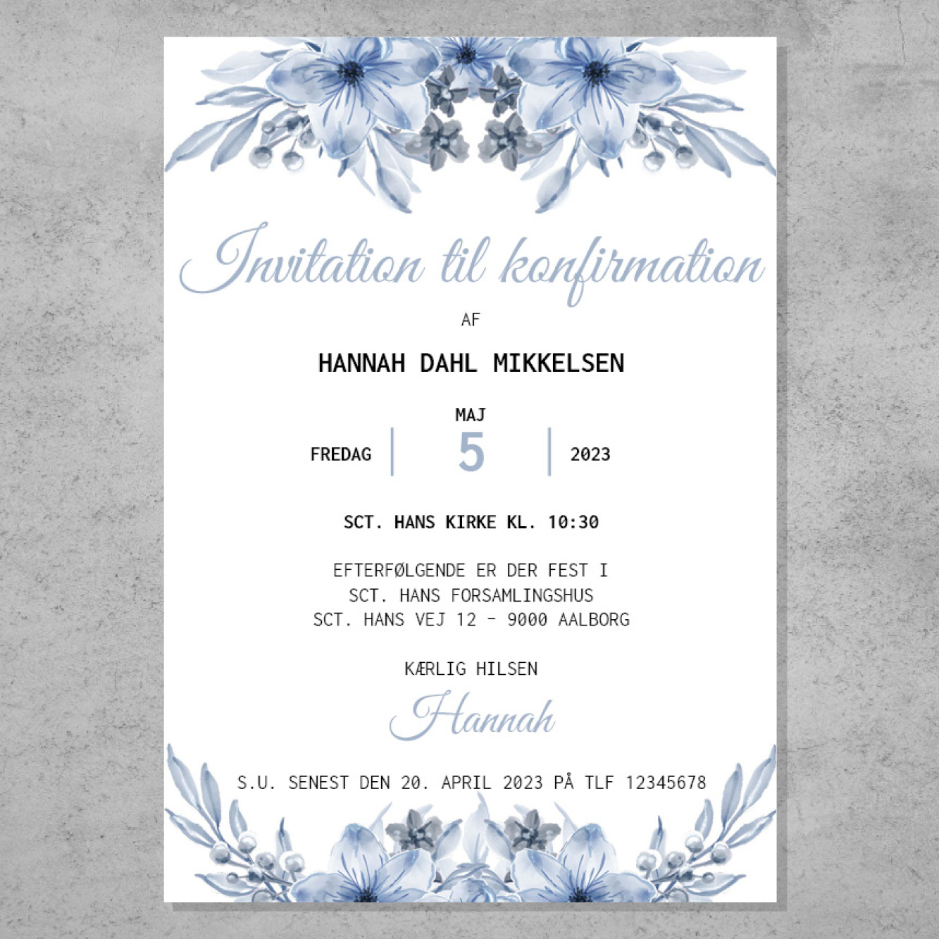 Invitation | Konfirmation | Blå blomst design ⋆ Magiske Tider