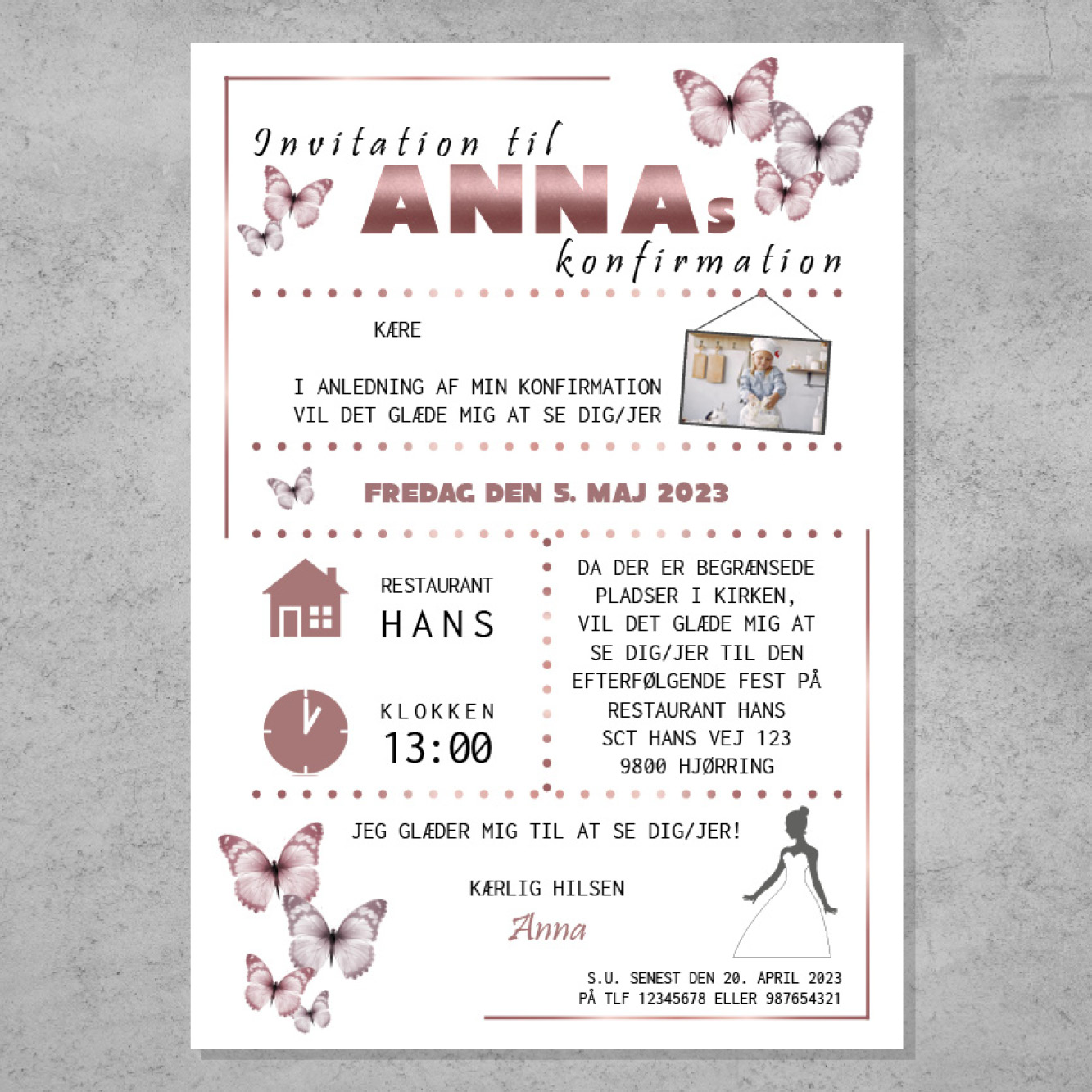 Invitation | Konfirmation | Rosegold (uden kirke) ⋆ Magiske Tider