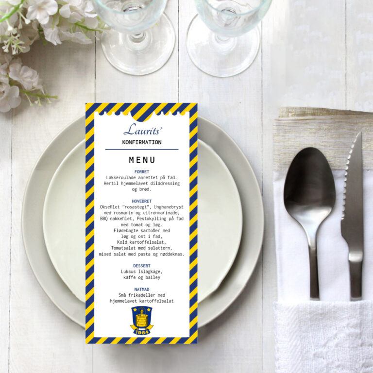 Menukort til konfirmation – trykt og leveret | Magiske Tider